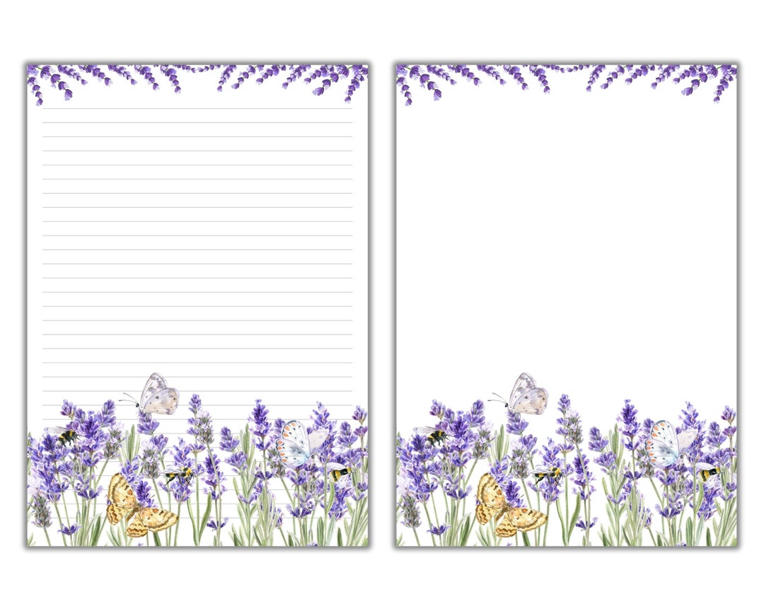Lavender Stationery Printable, Floral Stationery PDF, Letter Writing ...