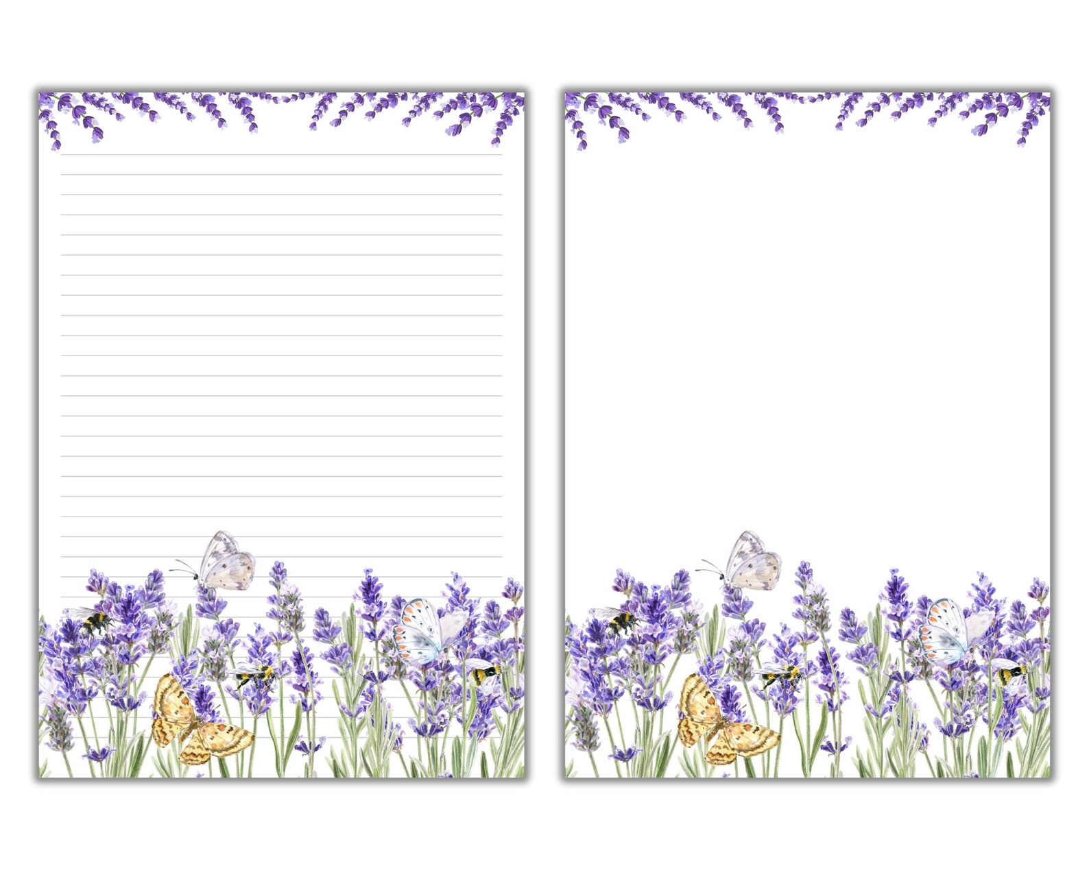 Lavender Stationery Printable, Floral Stationery PDF, Letter Writing ...