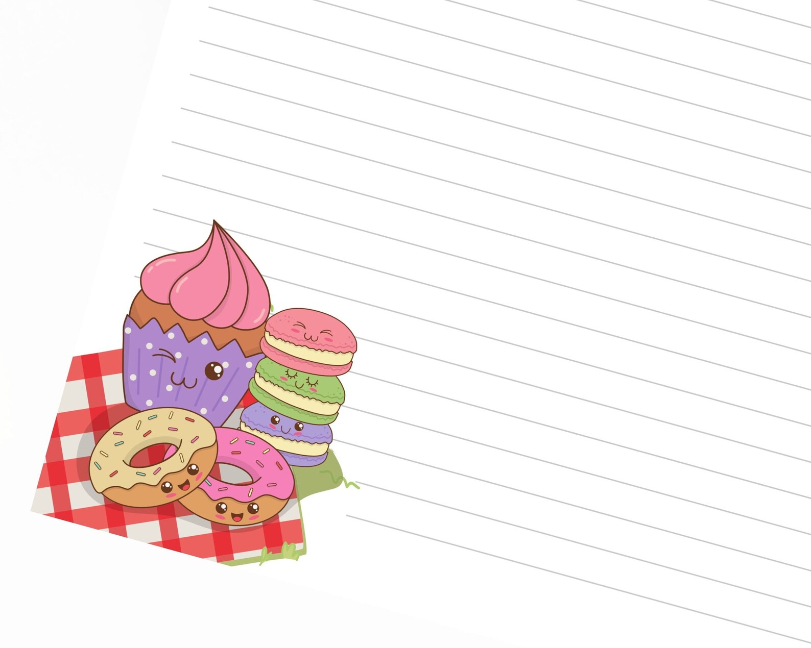 Printable Kawaii Donut Stationery Set, Kawaii Stationery, Lined and ...