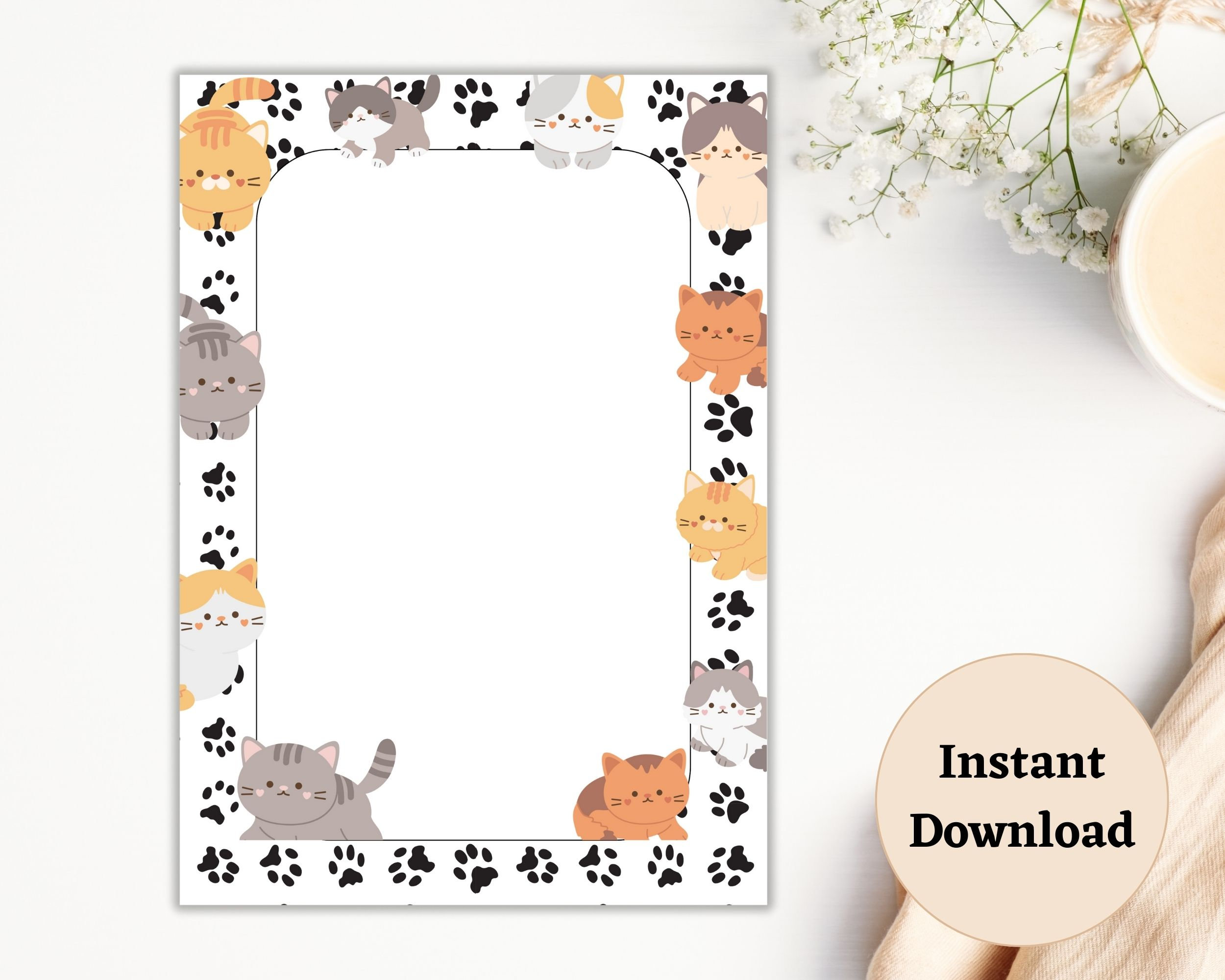 Printable Cats Border Stationery, Printable Cat Lover Letter Writing ...