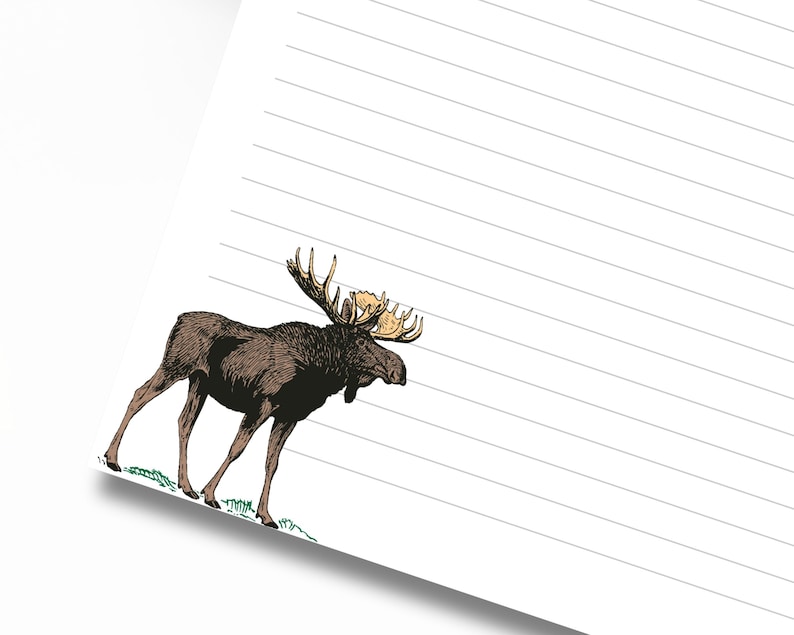Moose Stationery Printable, Animal Stationery, Lined and Unlined Letter ...