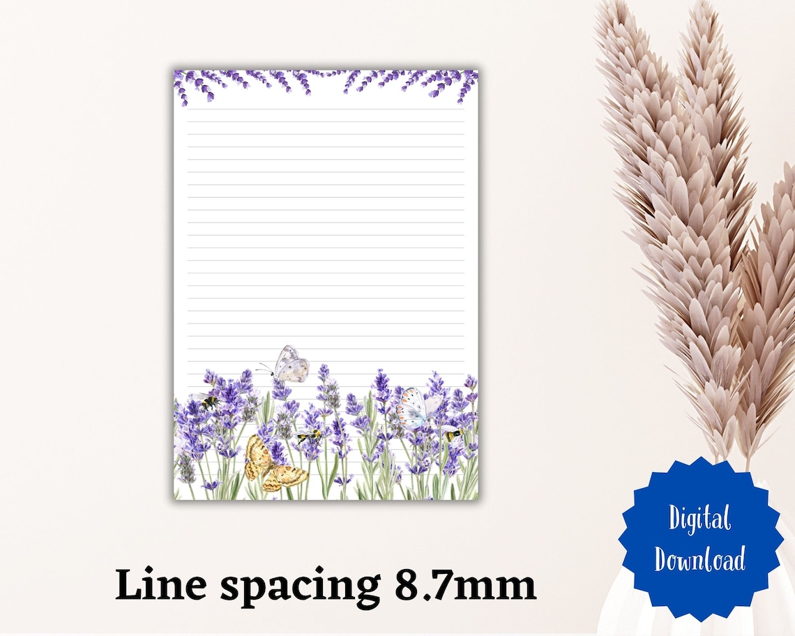 Lavender Stationery Printable, Floral Stationery PDF, Letter Writing ...