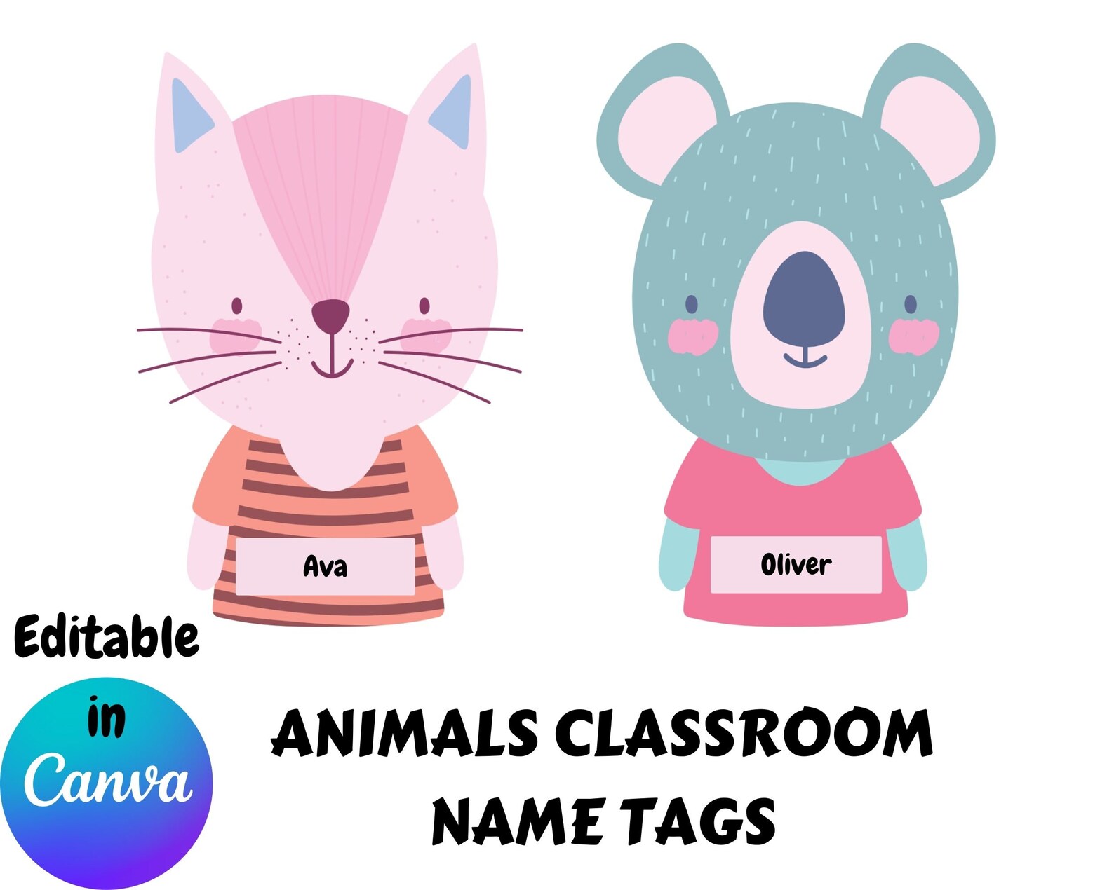 Editable Animals Classroom Name Tag, Cute Animal Name Tags, Classroom ...