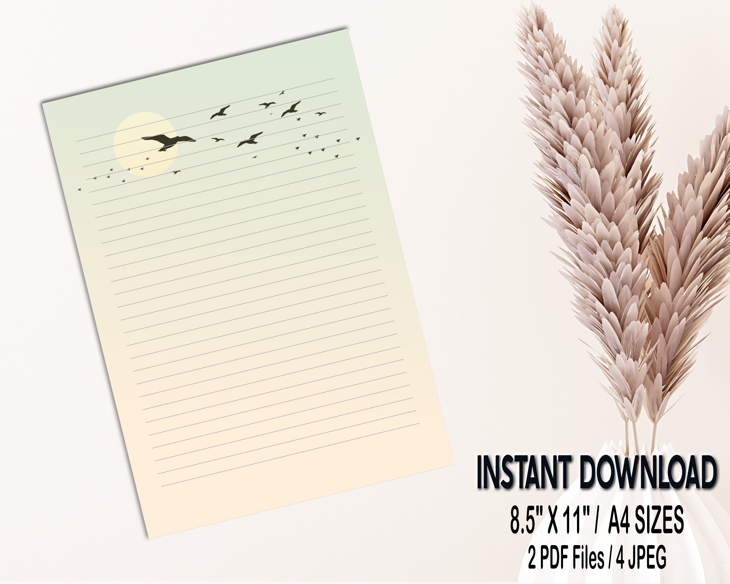 Printable Flying Birds Stationery, Letter Writing Paper, Bird Lover ...