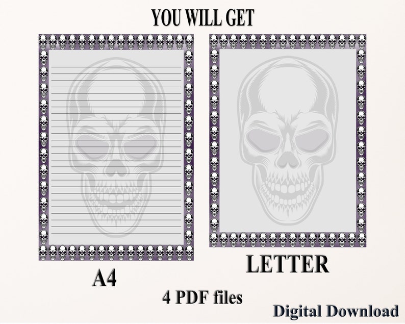 Printable Skull Stationery Letter Writing Paper Skeleton - Etsy
