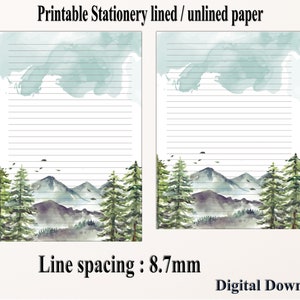 Printable Pine Tree Stationery, Watercolor, Letter Writing Paper ...