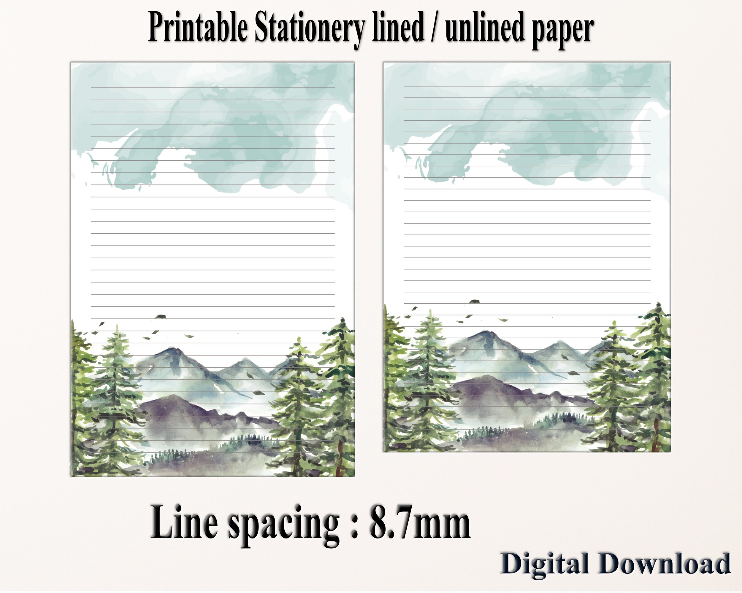 Printable Pine Tree Stationery, Watercolor, Letter Writing Paper ...