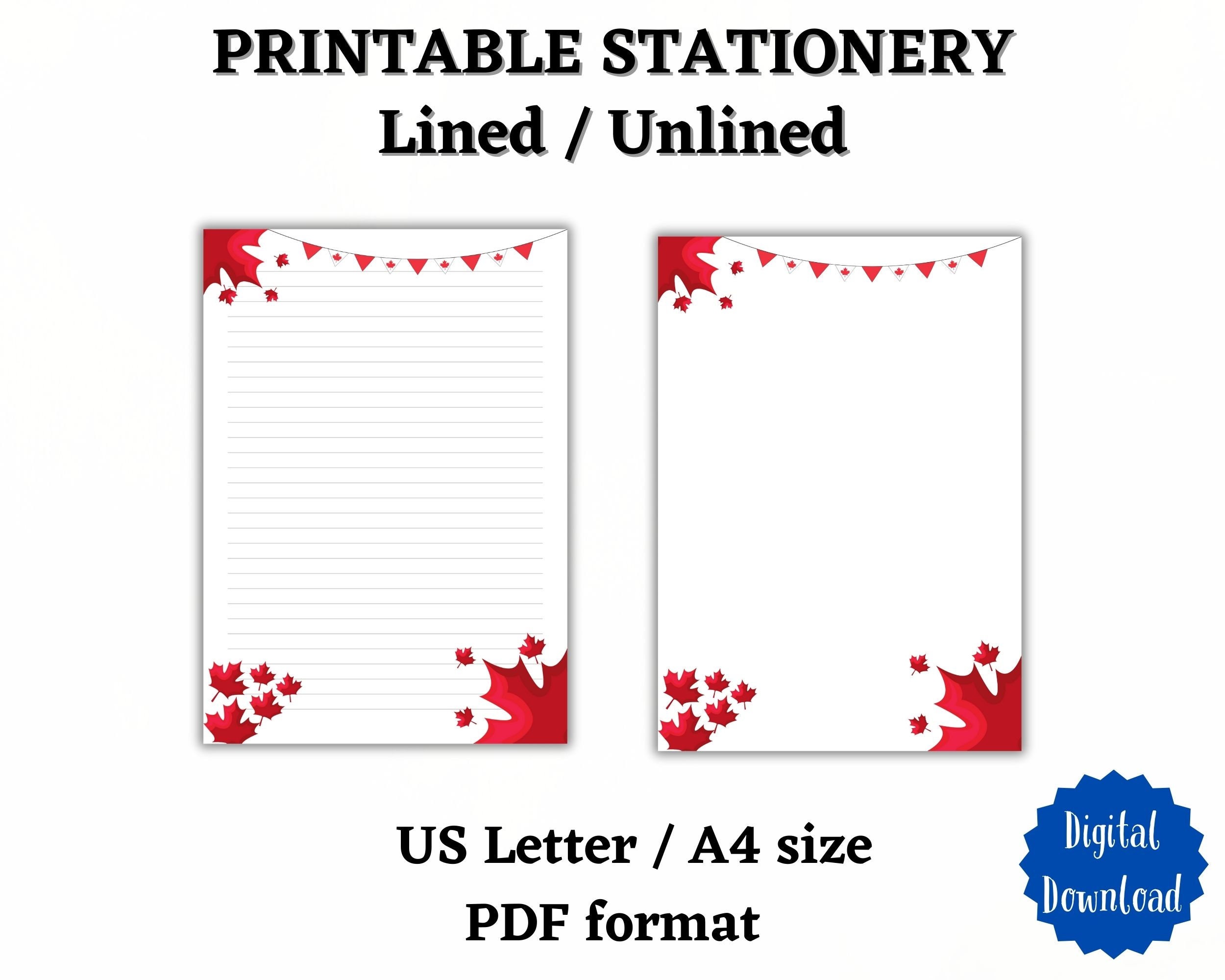 Printable Canada Flag Stationery, Lined and Unlined Letter Writing ...