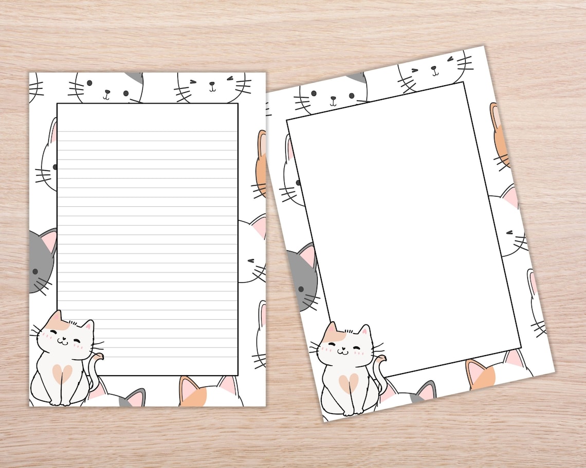 Cute Kawaii Cat Stationery Printable PDF, Cat Lover Letter Writing ...