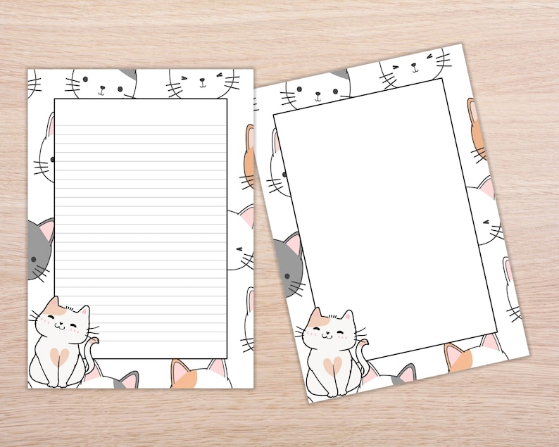 Cute Kawaii Cat Stationery Printable PDF, Cat Lover Letter Writing ...