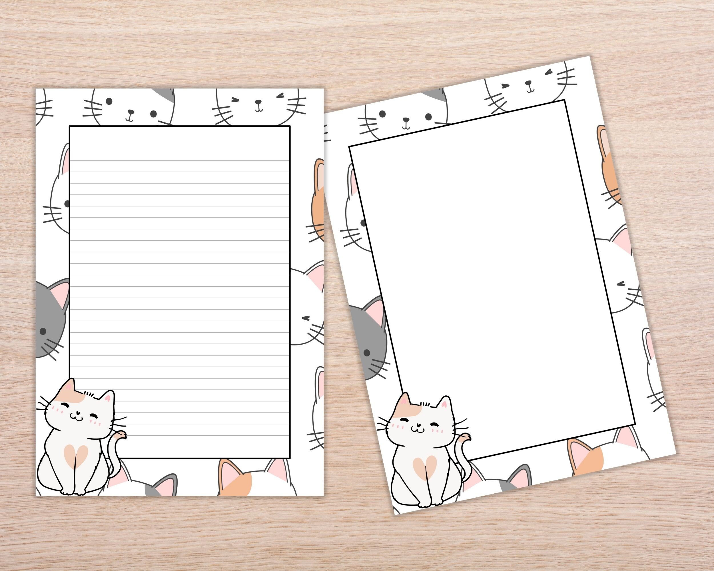 Cute Kawaii Cat Stationery Printable PDF, Cat Lover Letter Writing ...
