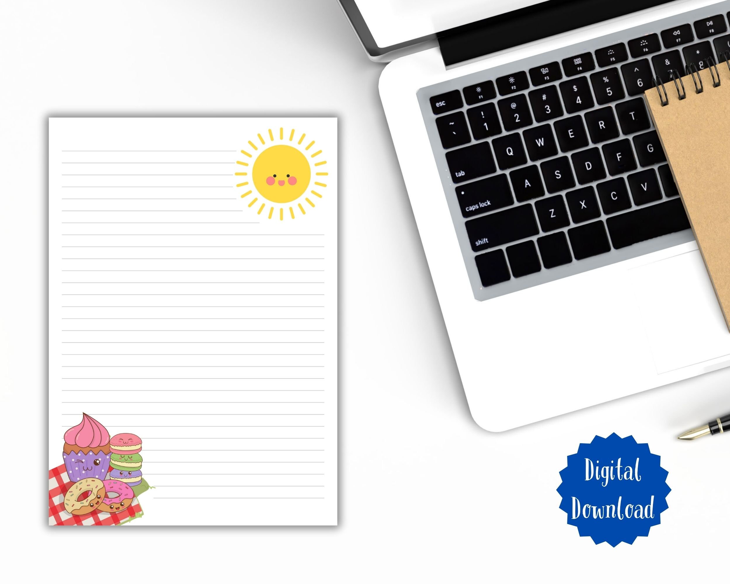 Printable Kawaii Donut Stationery Set, Kawaii Stationery, Lined and ...