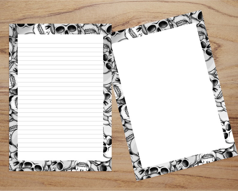 Printable Skull Stationery, Letter Writing Paper, Skeleton Writing ...