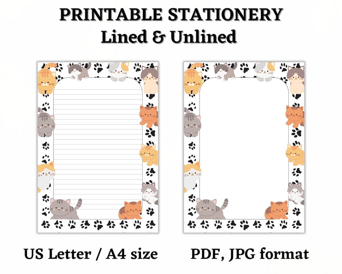 Printable Cats Border Stationery, Printable Cat Lover Letter Writing ...