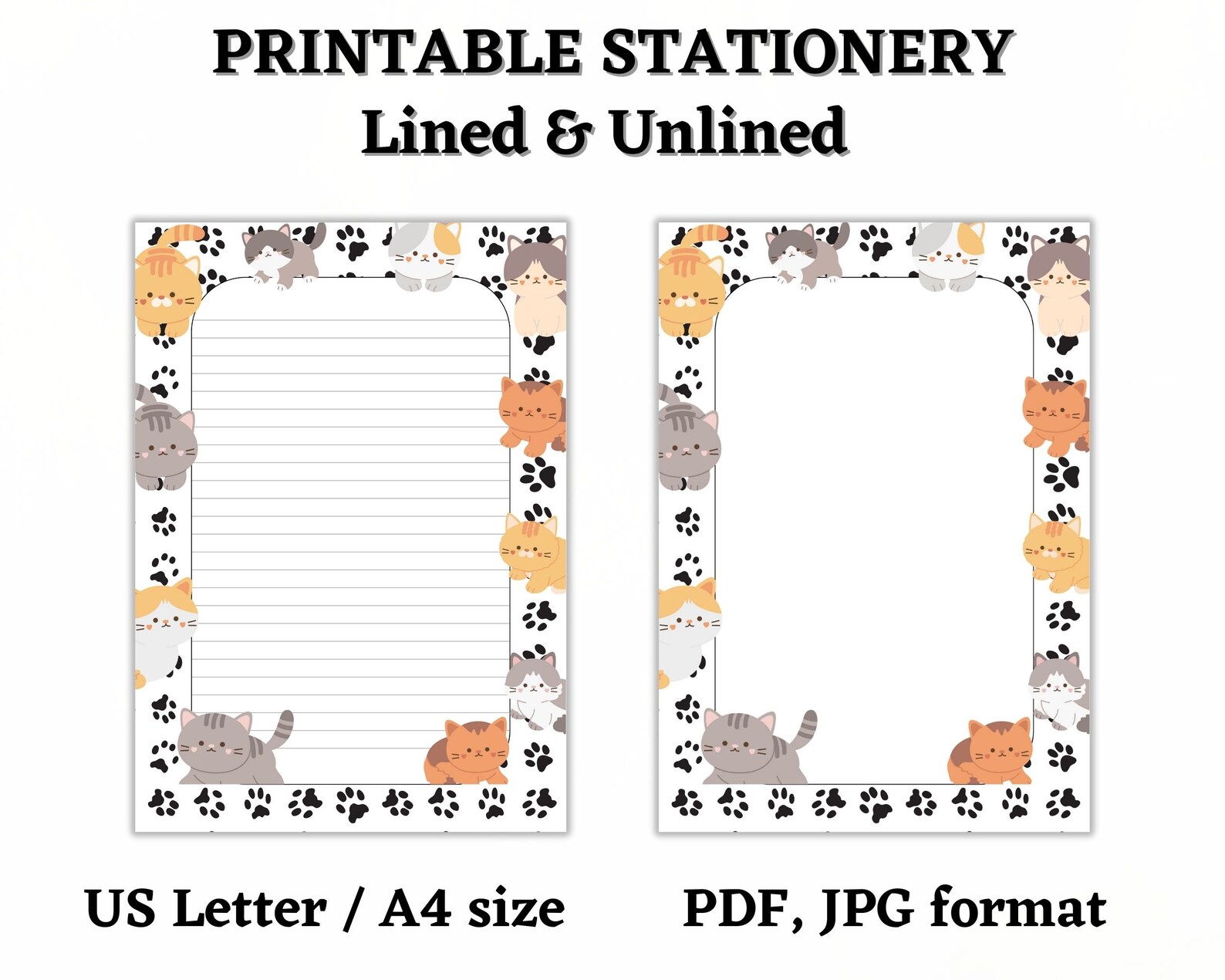 Printable Cats Border Stationery, Printable Cat Lover Letter Writing ...