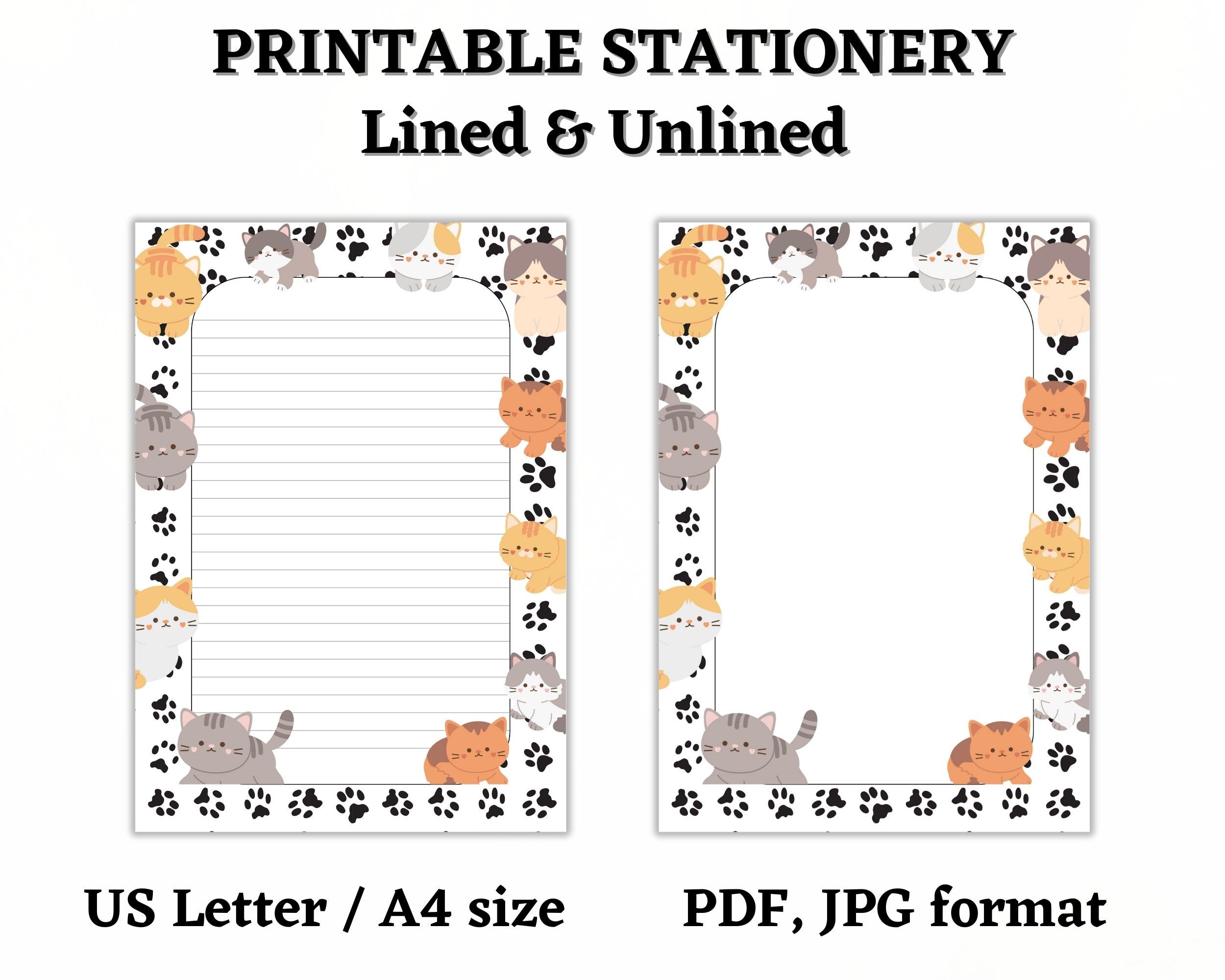 Printable Cats Border Stationery, Printable Cat Lover Letter Writing ...