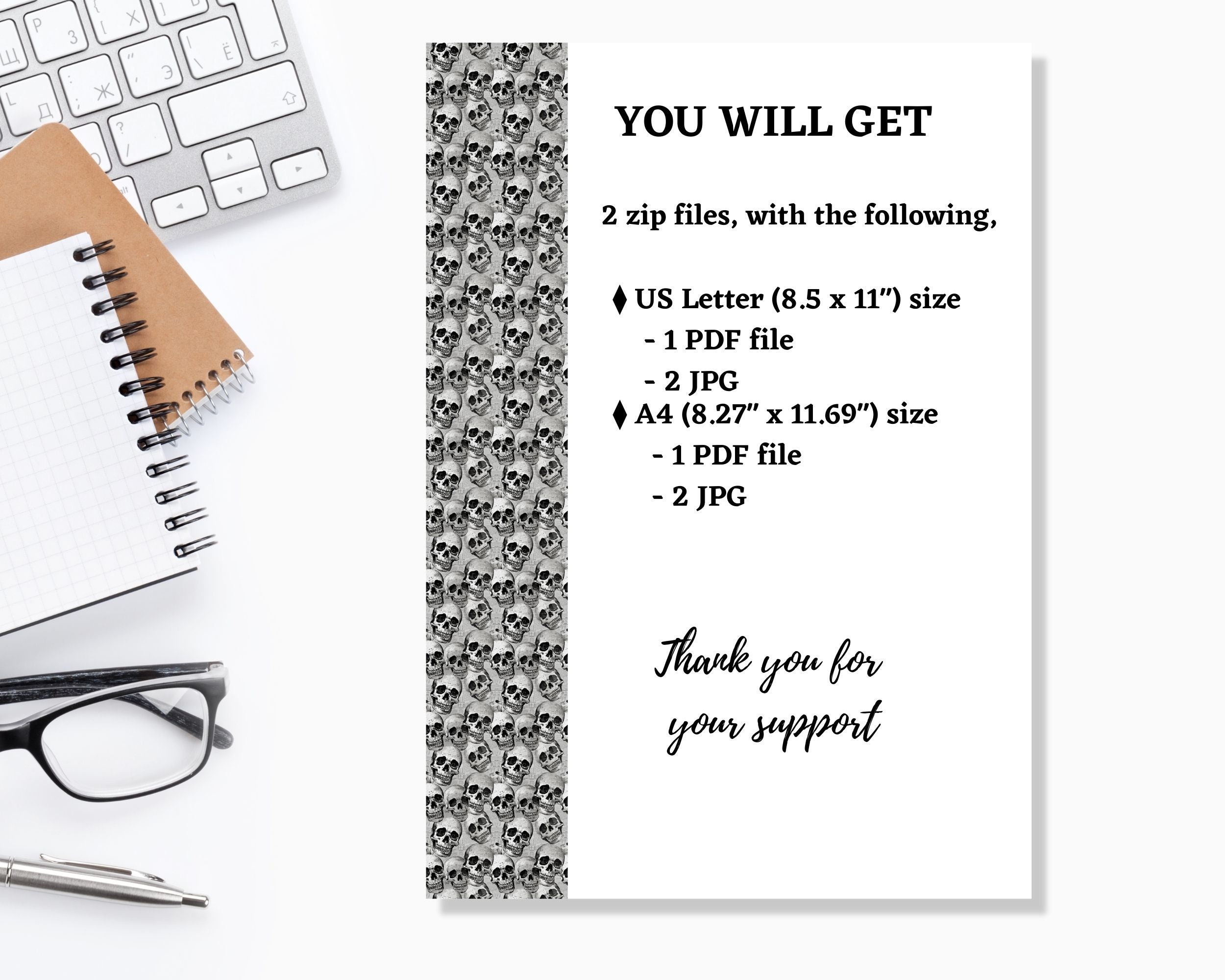 Printable Skull Stationery, Letter Writing Paper, Skeleton Writing ...