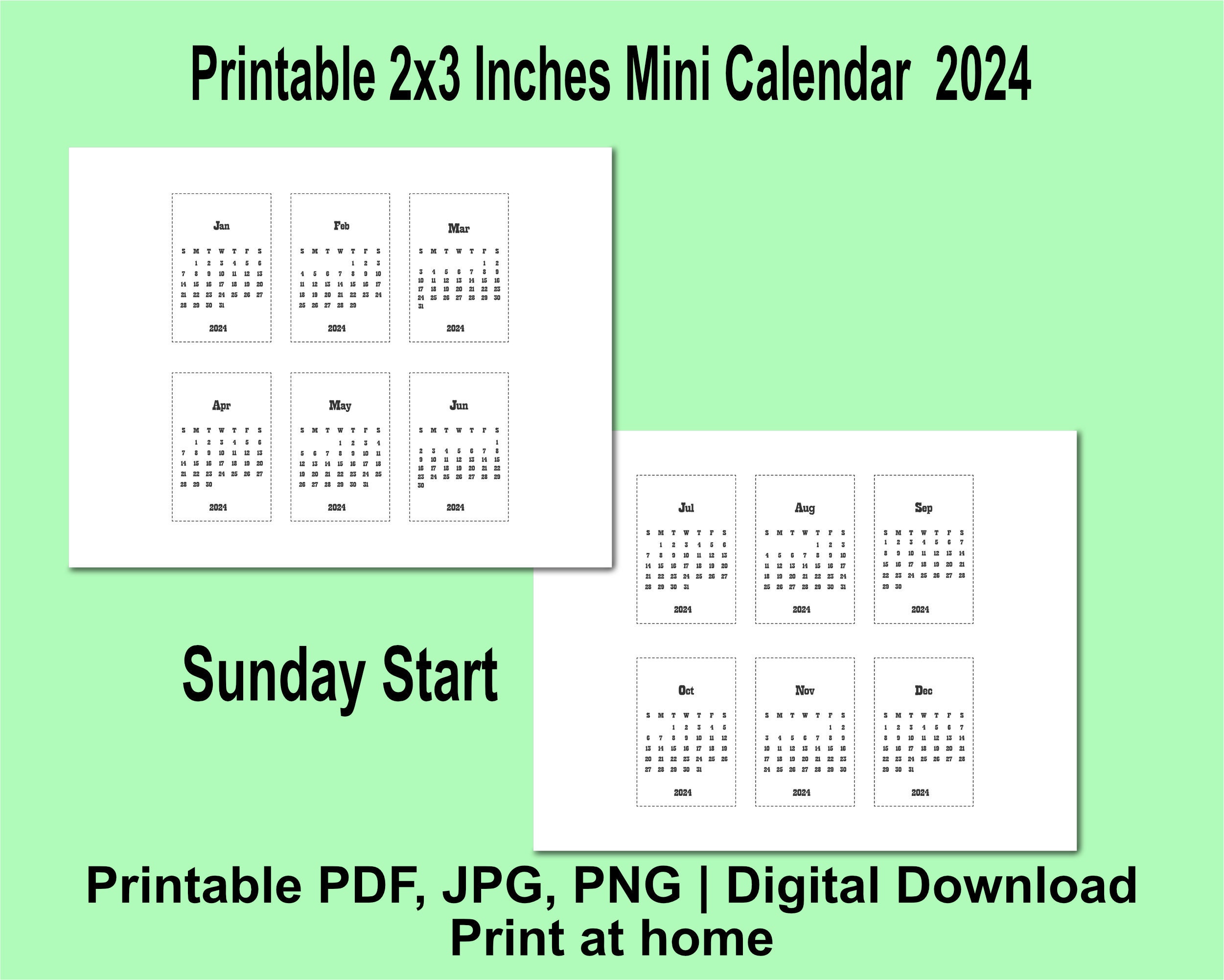 2024 Mini Calendar Printable PDF, 2x3 Inches, Pocket Calendar, Journal ...