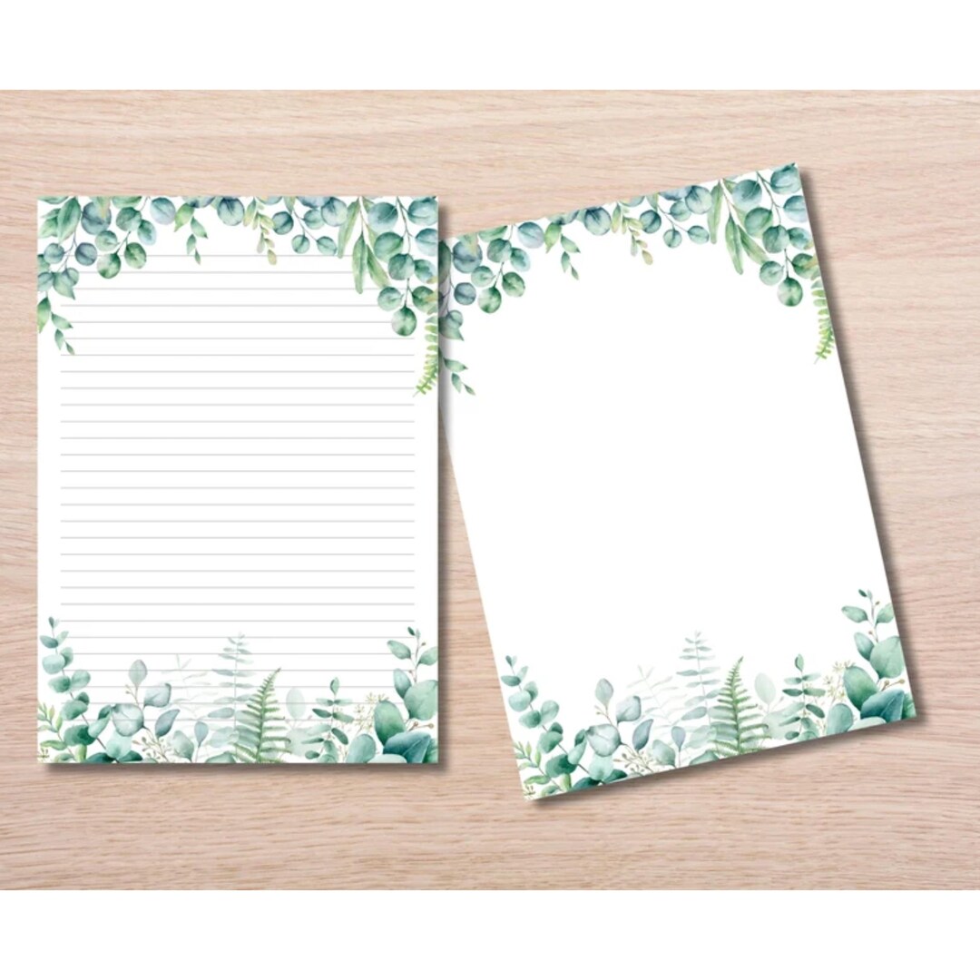 Botanical Eucalyptus Border Stationery, Greenery Leaves Stationery PDF ...