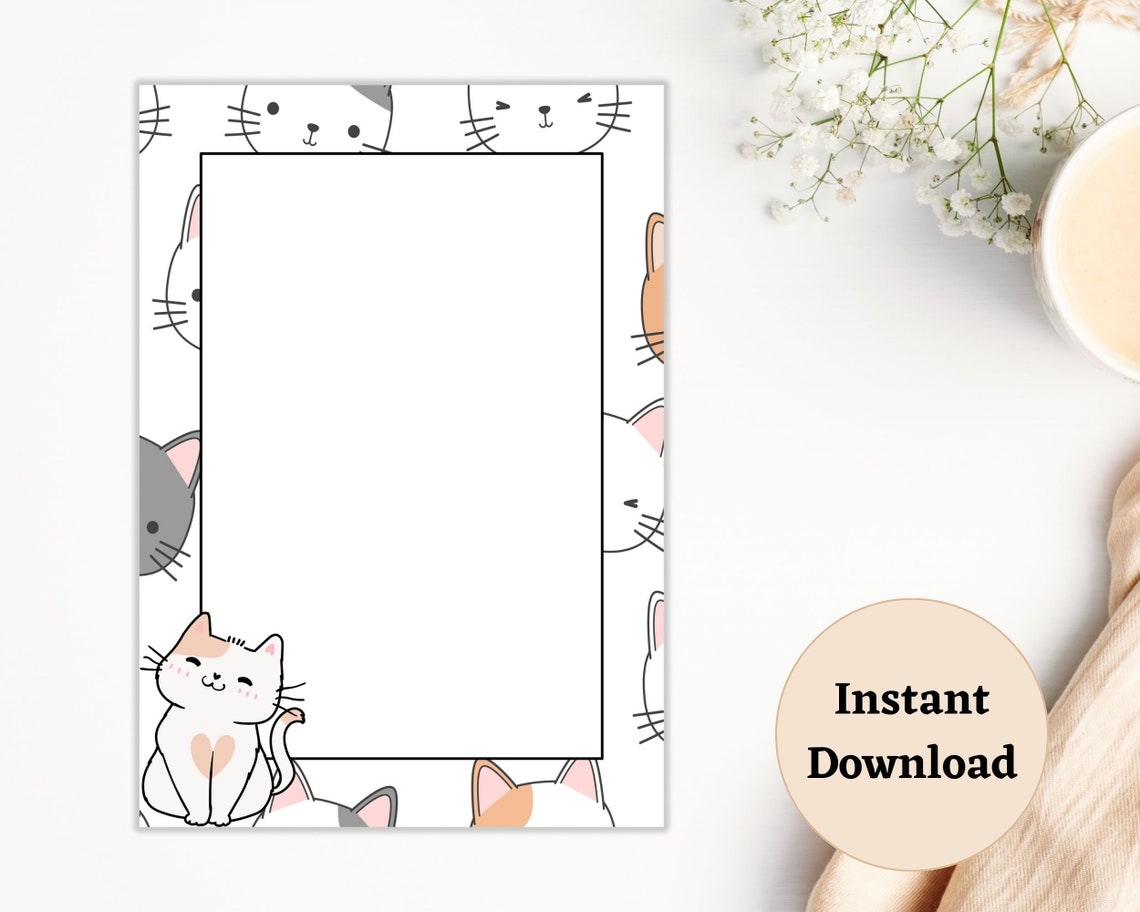 Cute Kawaii Cat Stationery Printable PDF, Cat Lover Letter Writing ...