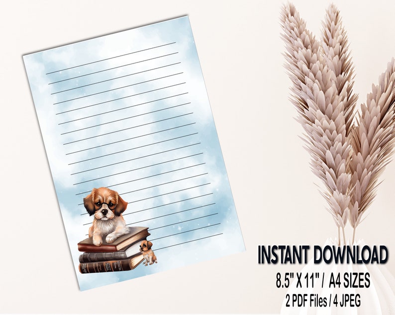Printable Puppy Stationery Dog & Books Lovers Printable - Etsy
