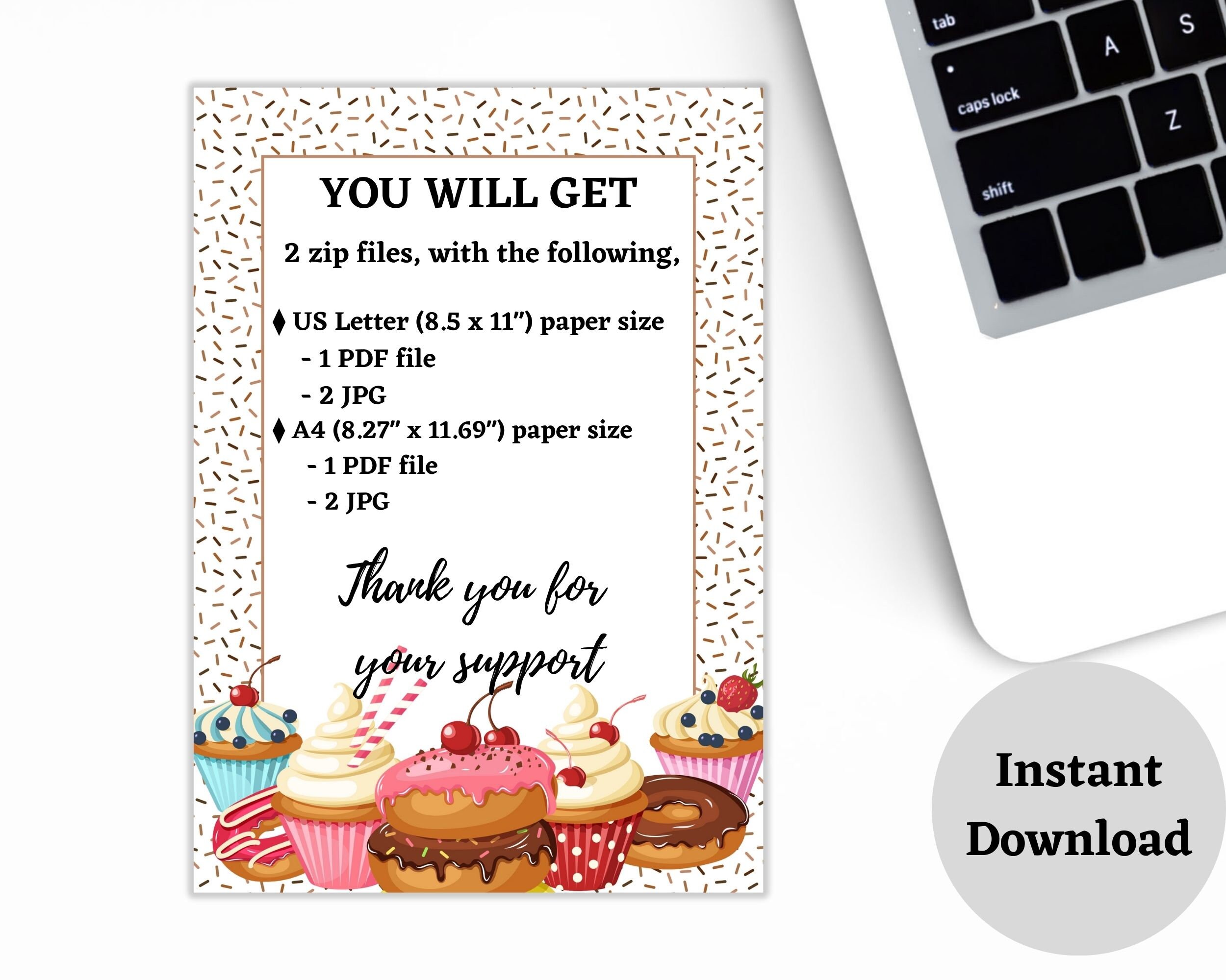Printable Cupcake Stationery PDF, Letter Writing Paper, Lined and ...