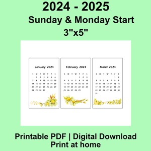 2024 2025 Floral Watercolor Mini Calendar Printable PDF, 3x5 Inches ...