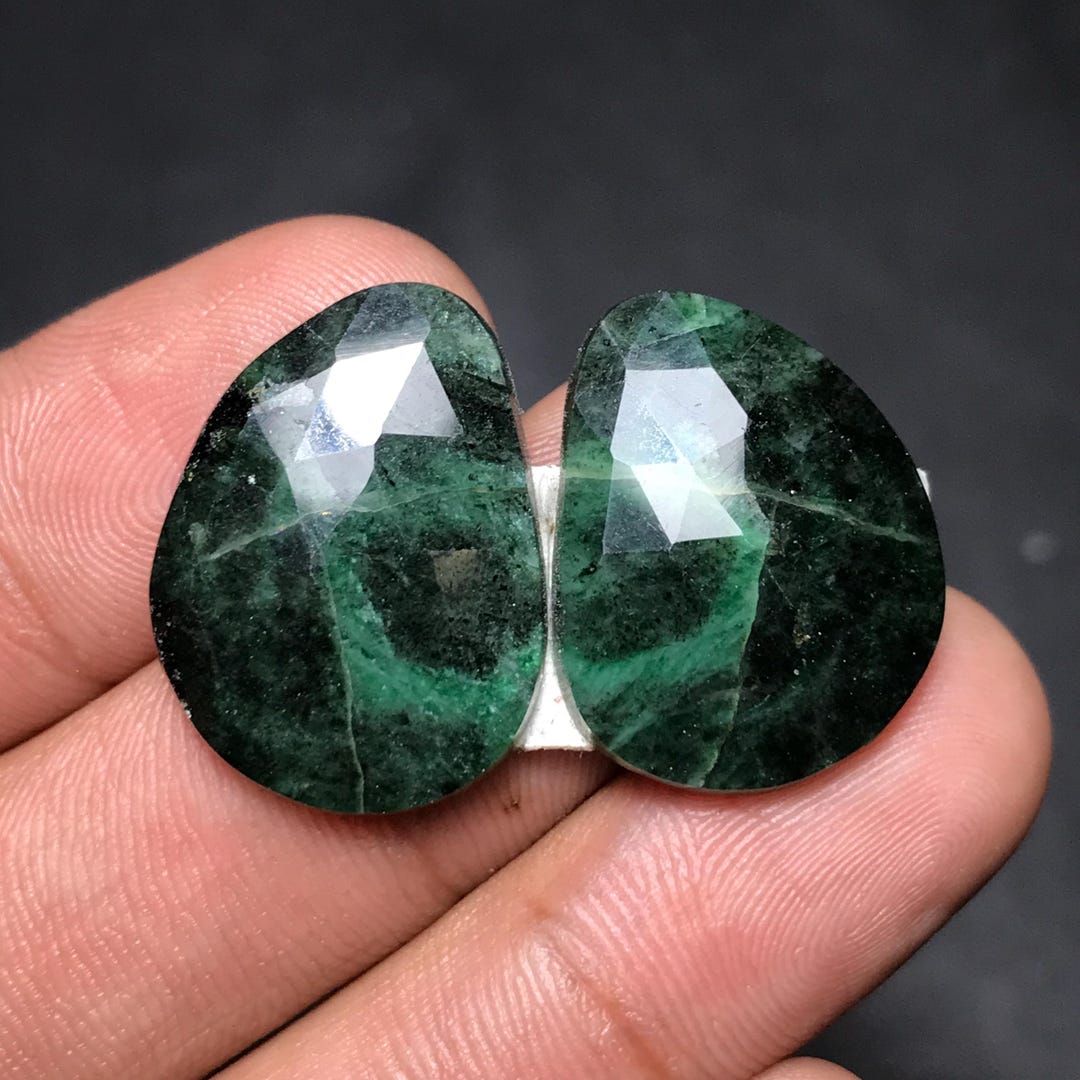 Natural Rose Cut Emerald Cabochon Pair : Fancy Gemstone for Jewelry ...