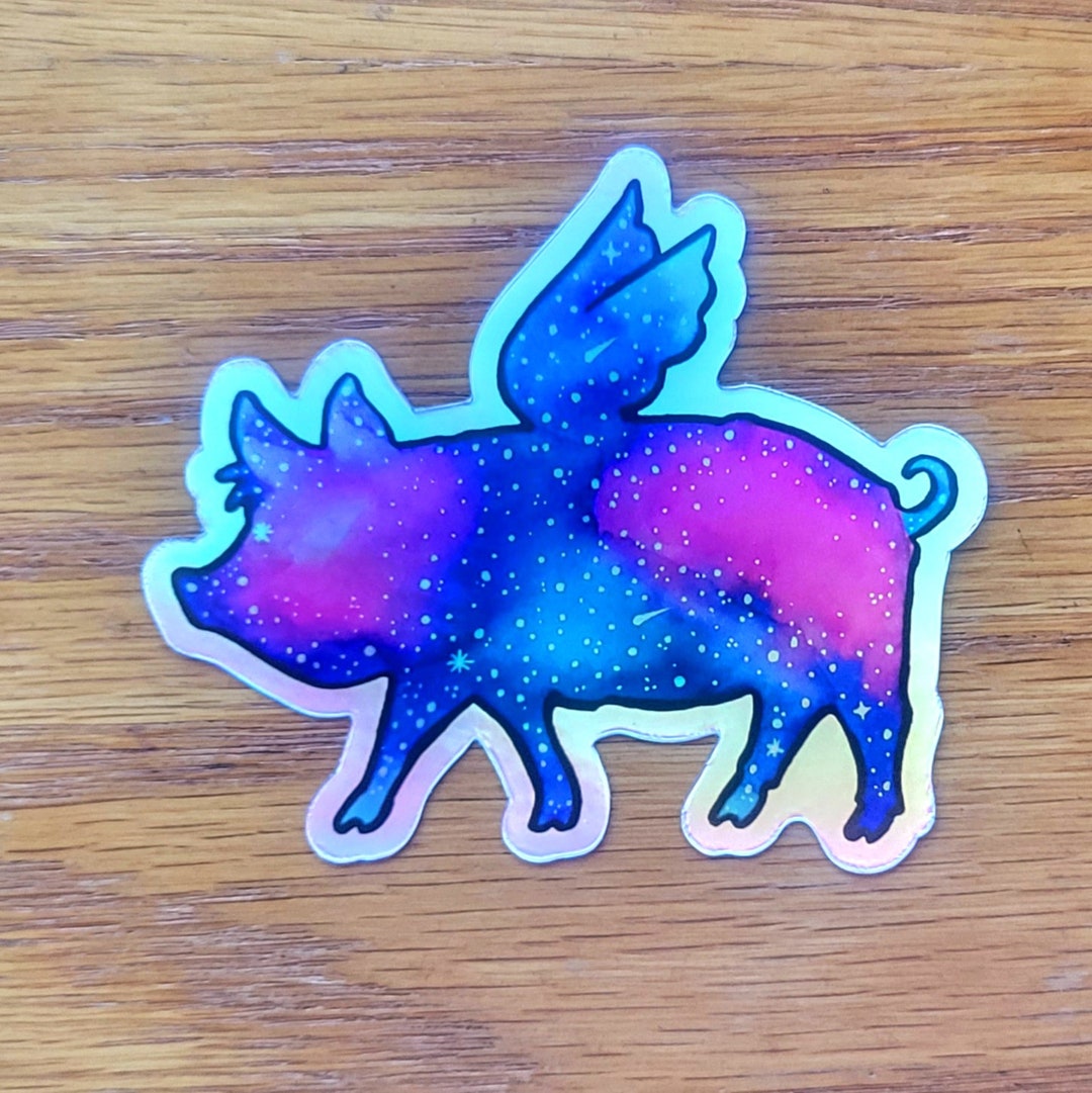 Flying Pig Galaxy Holographic Sticker - Etsy