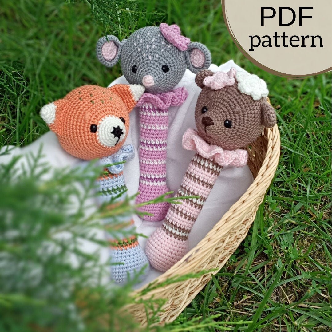 Set of 3 patterns crochet baby rattle pattern amigurumi | Etsy