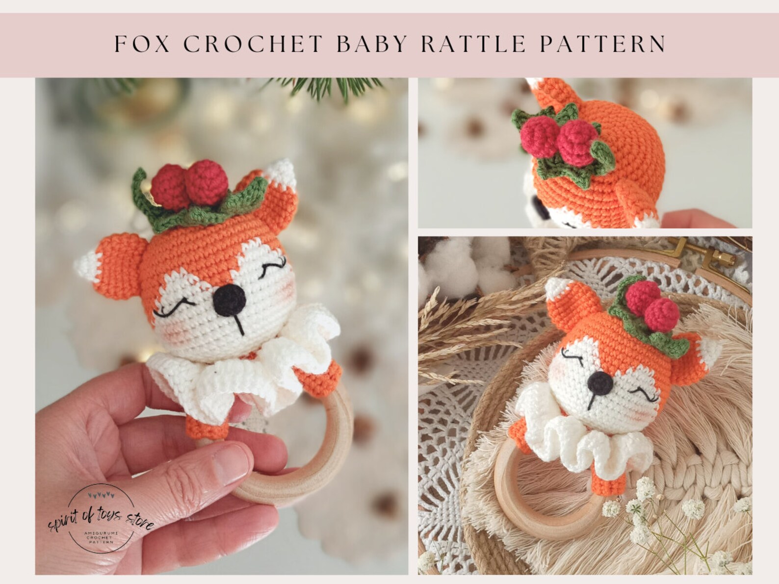 Fox Crochet Baby Rattle Pattern Christmas Crochet Fox - Etsy