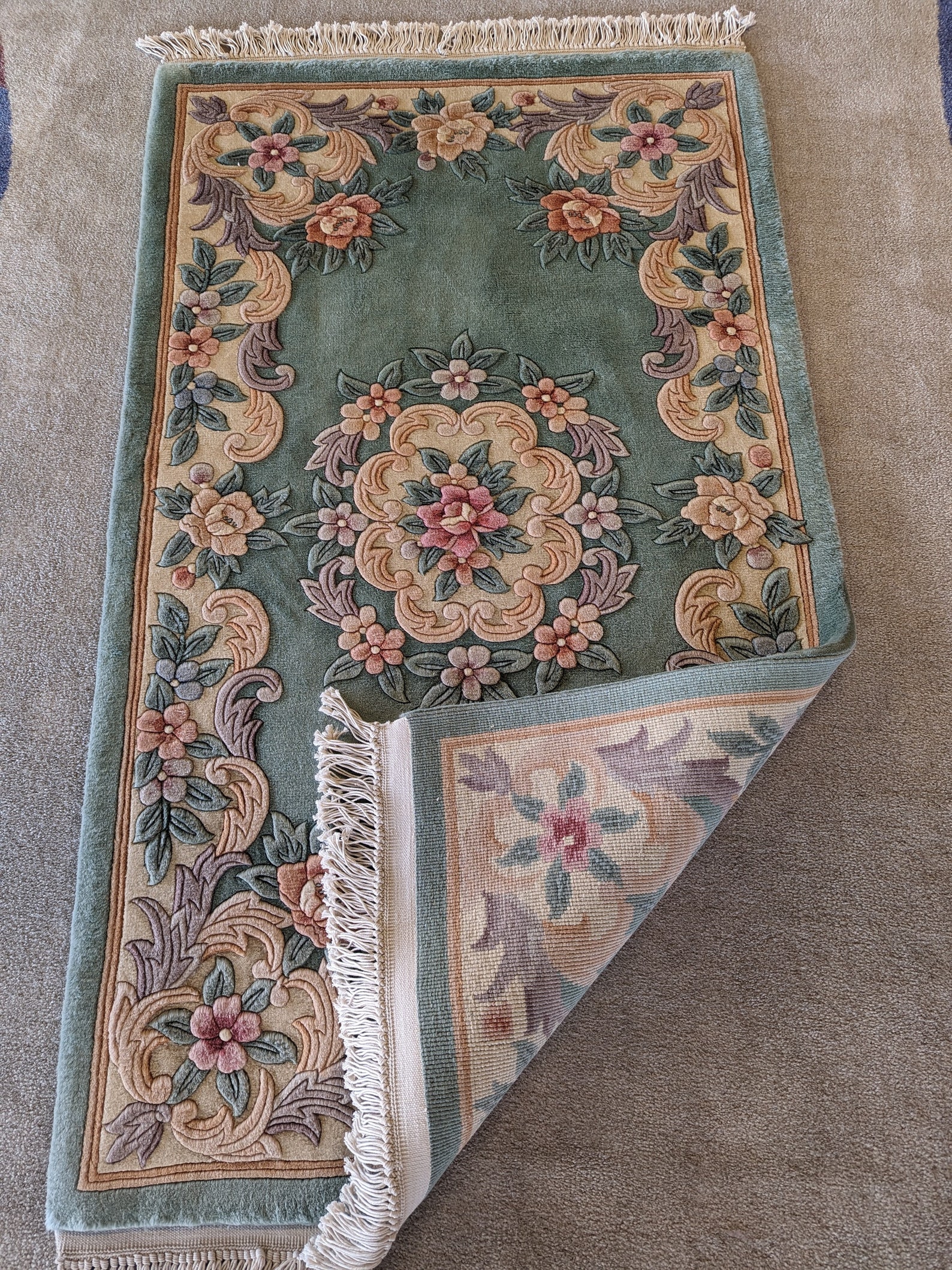 Aubusson Rug With French Roses Design and Handembossed Madalion Pattern ...
