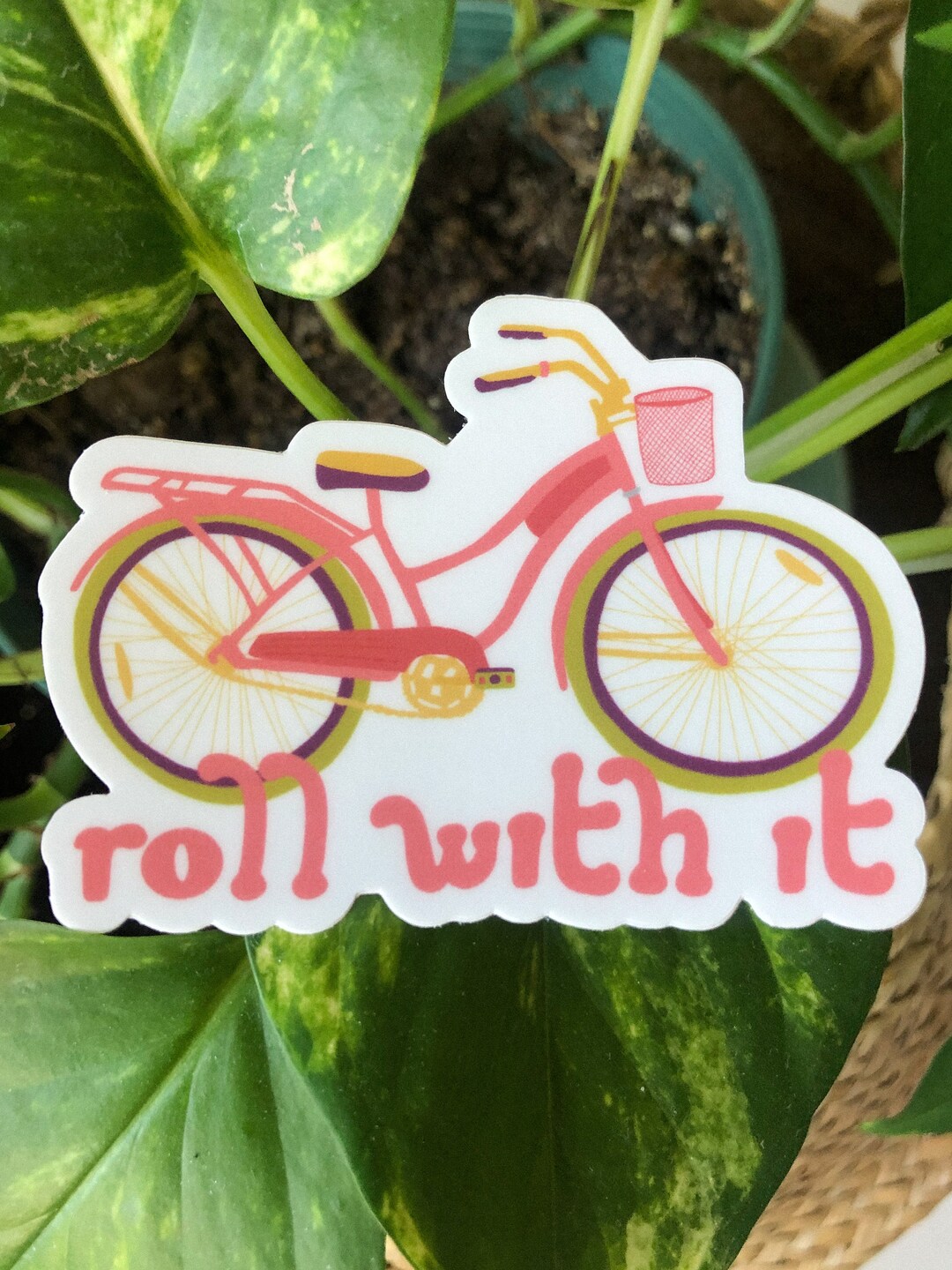 Roll With It Sticker, Bike Sticker, Bicycle Sticker, Pink Bike Sticker ...