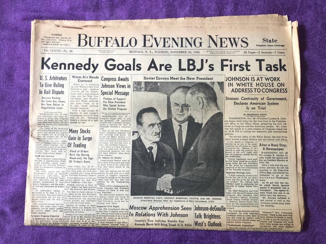 Buffalo Evening News, November 26, 1963, Vintage Newspaper, - Etsy