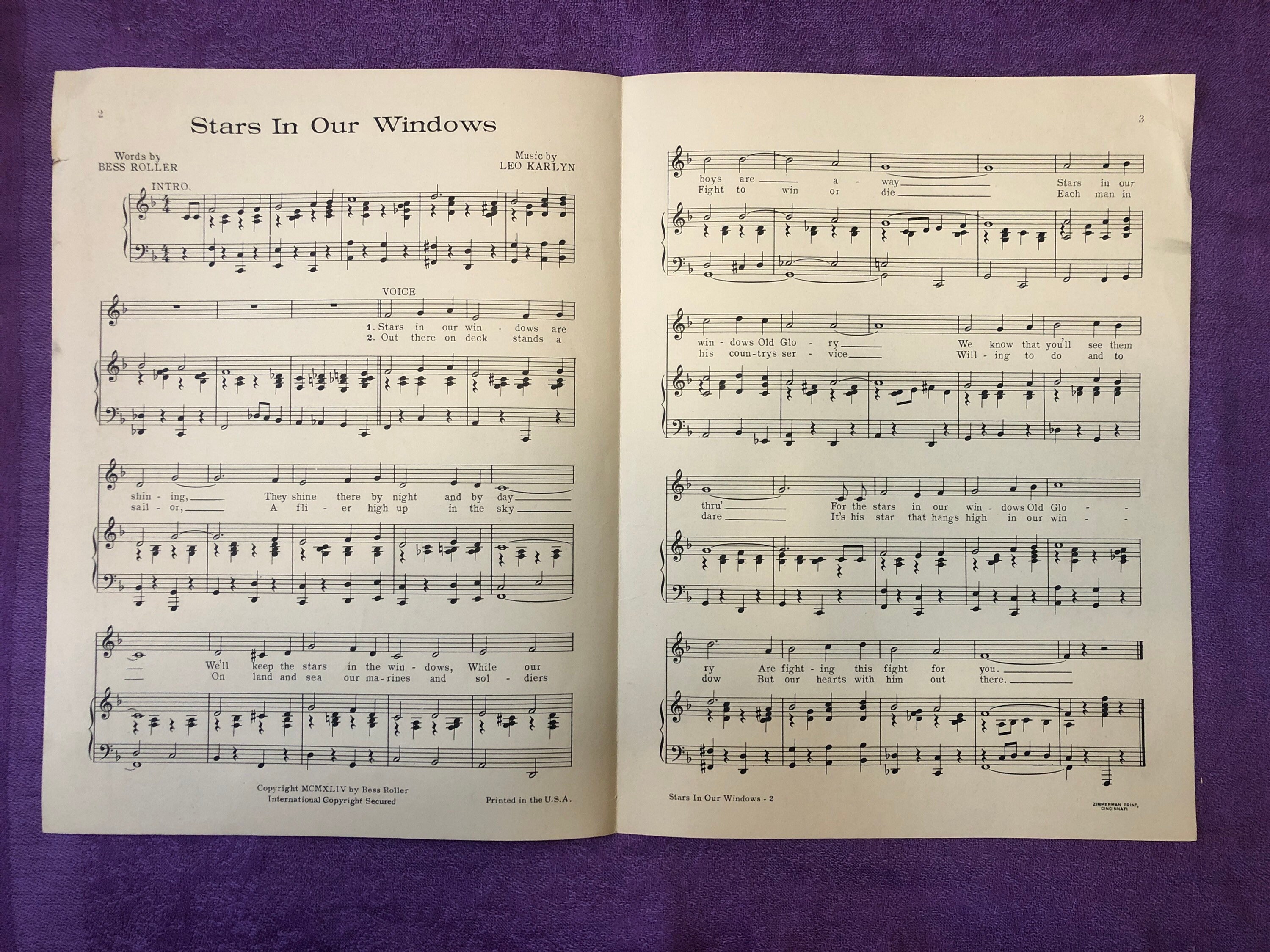 Stars in Our Windows Sheet Music, Words by Bess Roller, Mysic by Leo ...
