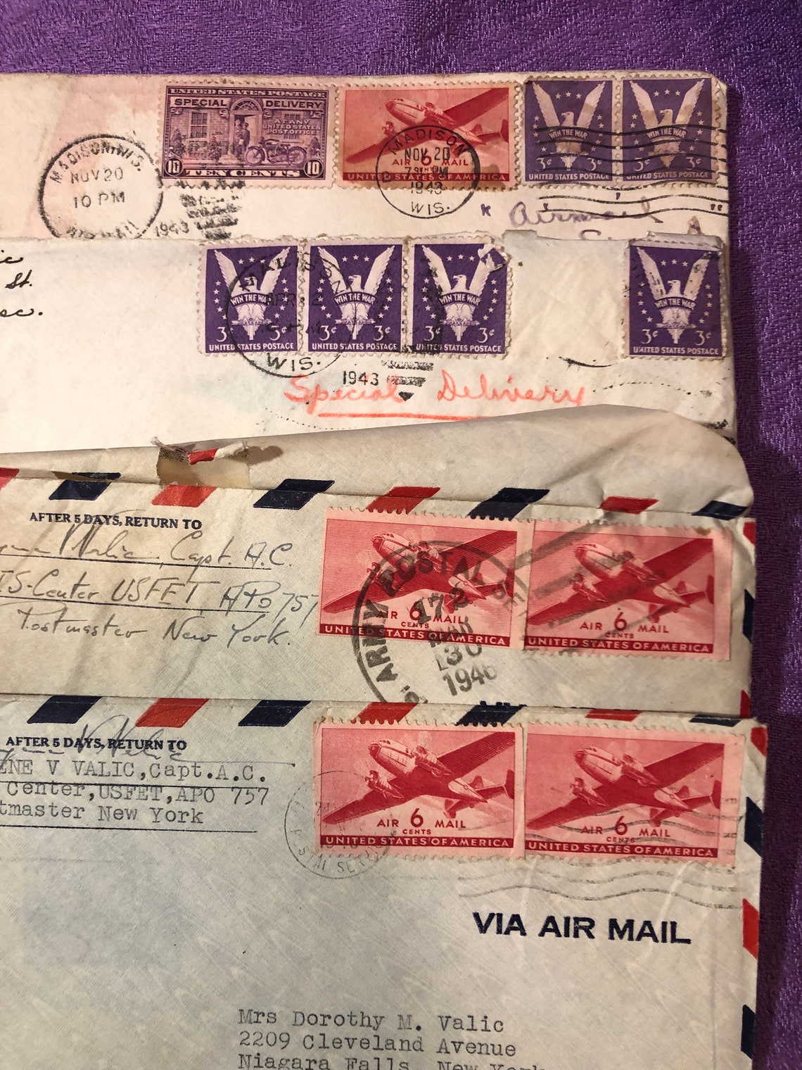 World War 2 Letters With Canceled Stamps, Ephemera, Rare, Vintage Mail ...