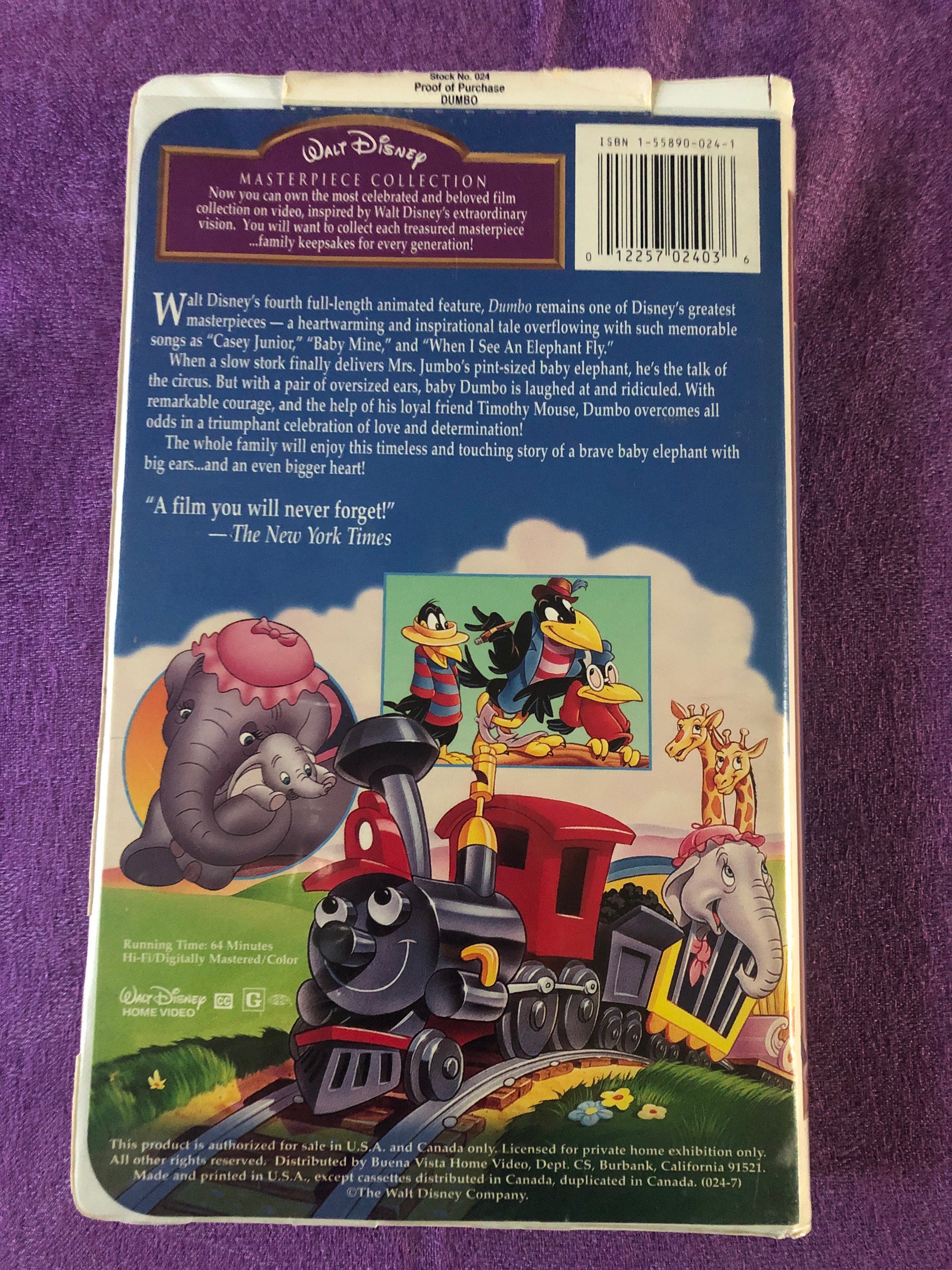 Walt Disney Movie, Dumbo, Masterpiece Collection, VHS, 024, 1994 - Etsy