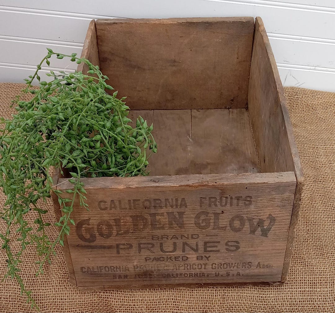 Golden Glow/ Wood Crate/ Prune Box/ Wood Prune Box/ Vintage Crate ...
