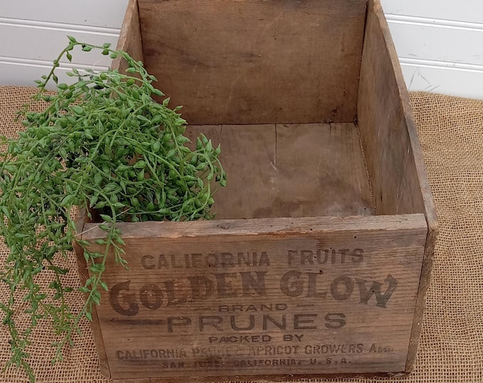 Golden Glow/ Wood Crate/ Prune Box/ Wood Prune Box/ Vintage Crate ...
