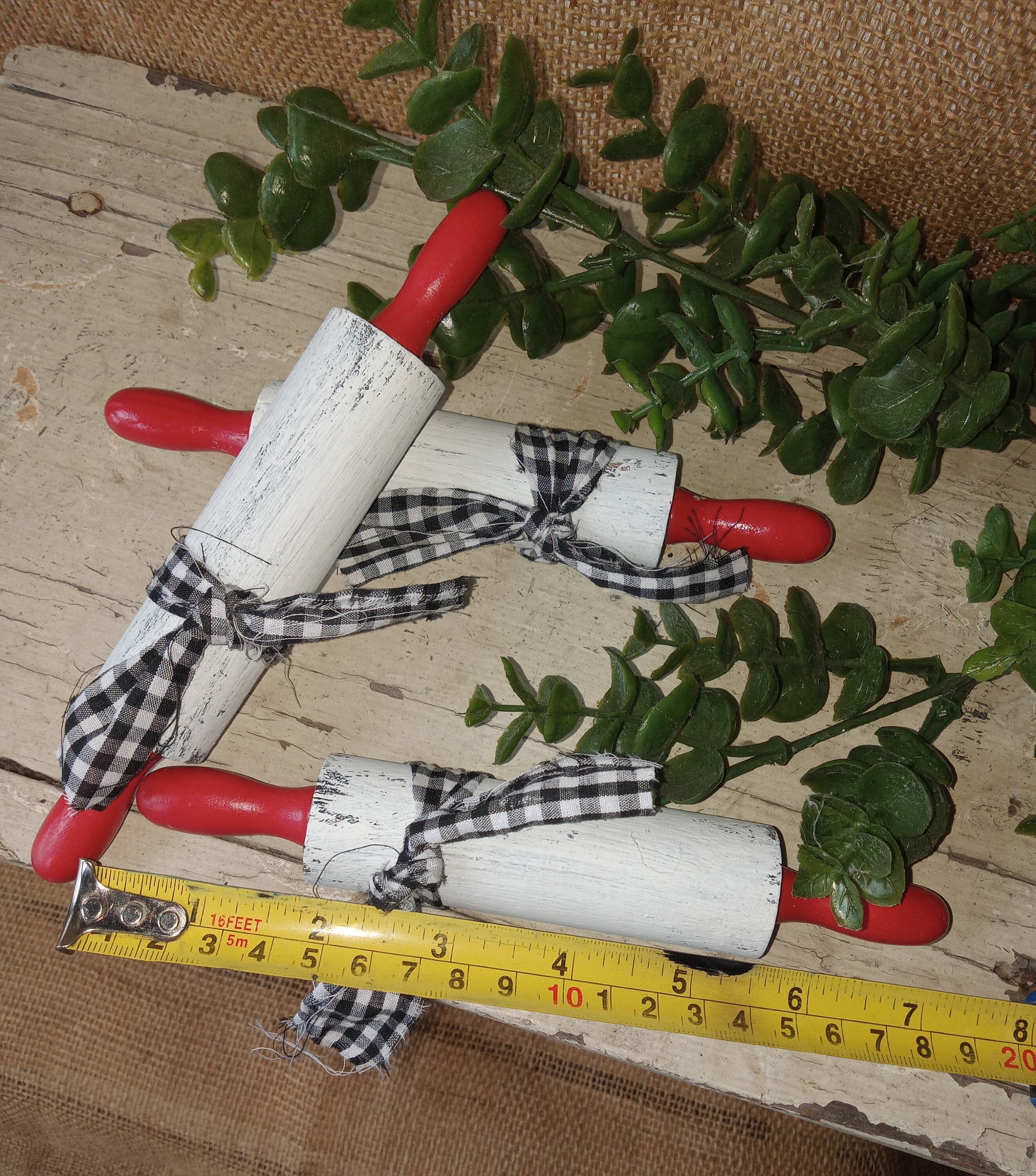 Red Handle Rolling Pin/ Black and White Check Tied to Rolling Pin ...