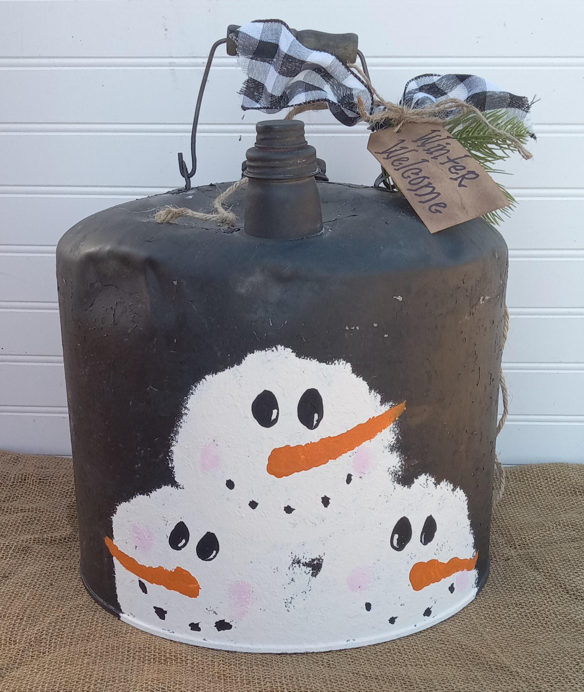 Snowman Painted in Vintage Gas Can/vintage Gas Can/ Snowmen/ Winter ...