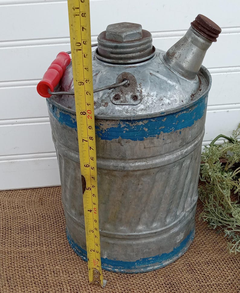 Vintage Gas Can/ Oil Can/ Vintage Can With Blue/ Oil Can/ Red Handle ...