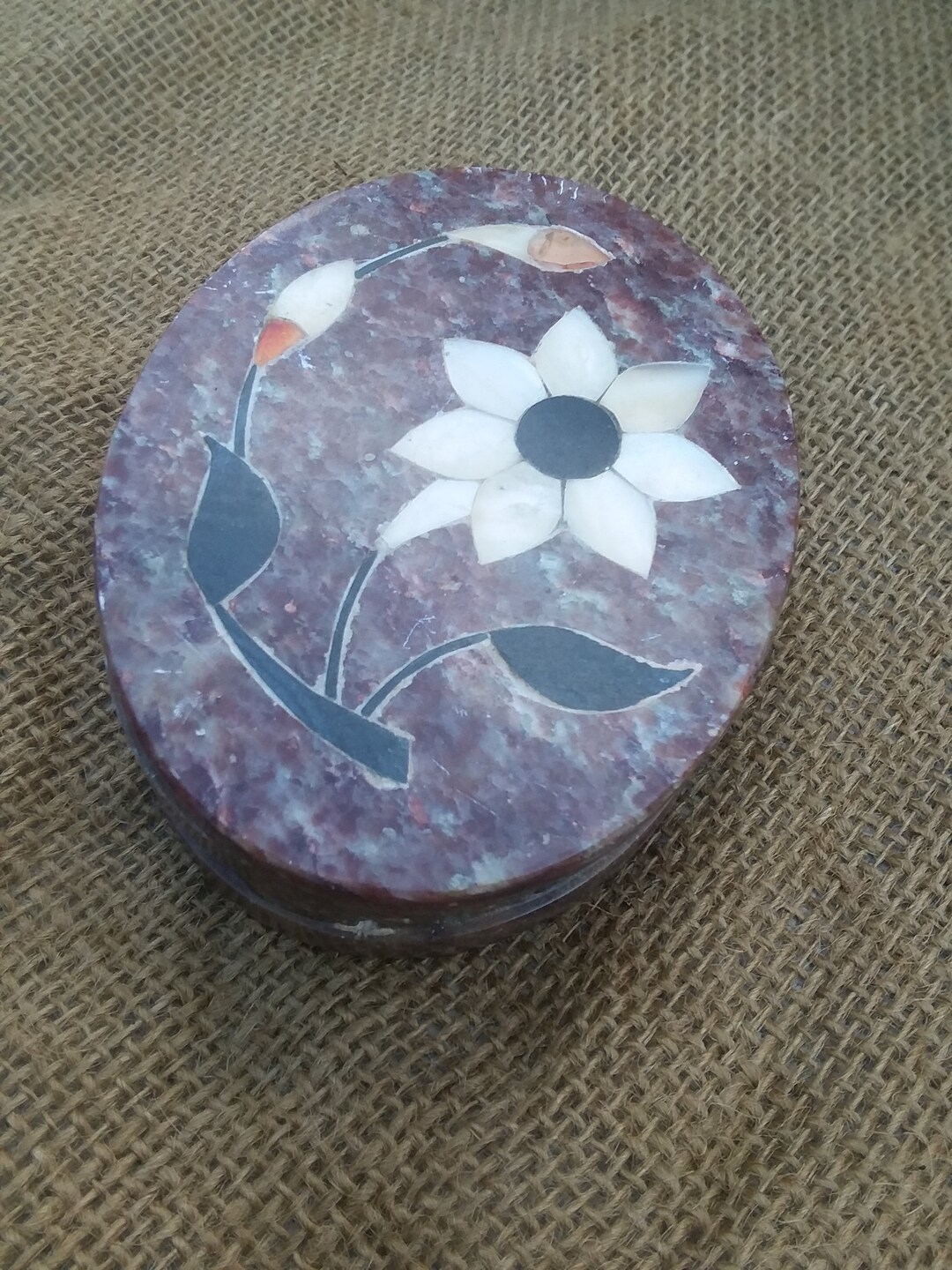 Genuine Serpentine With Mother of Pearl Inlay /trinket Box/flower ...