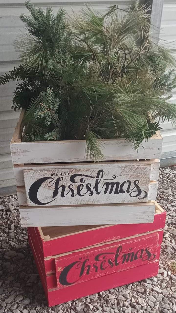 Merry Christmas Crates/ Crates/ Red Crates/ White Crates/ Porch Decor ...