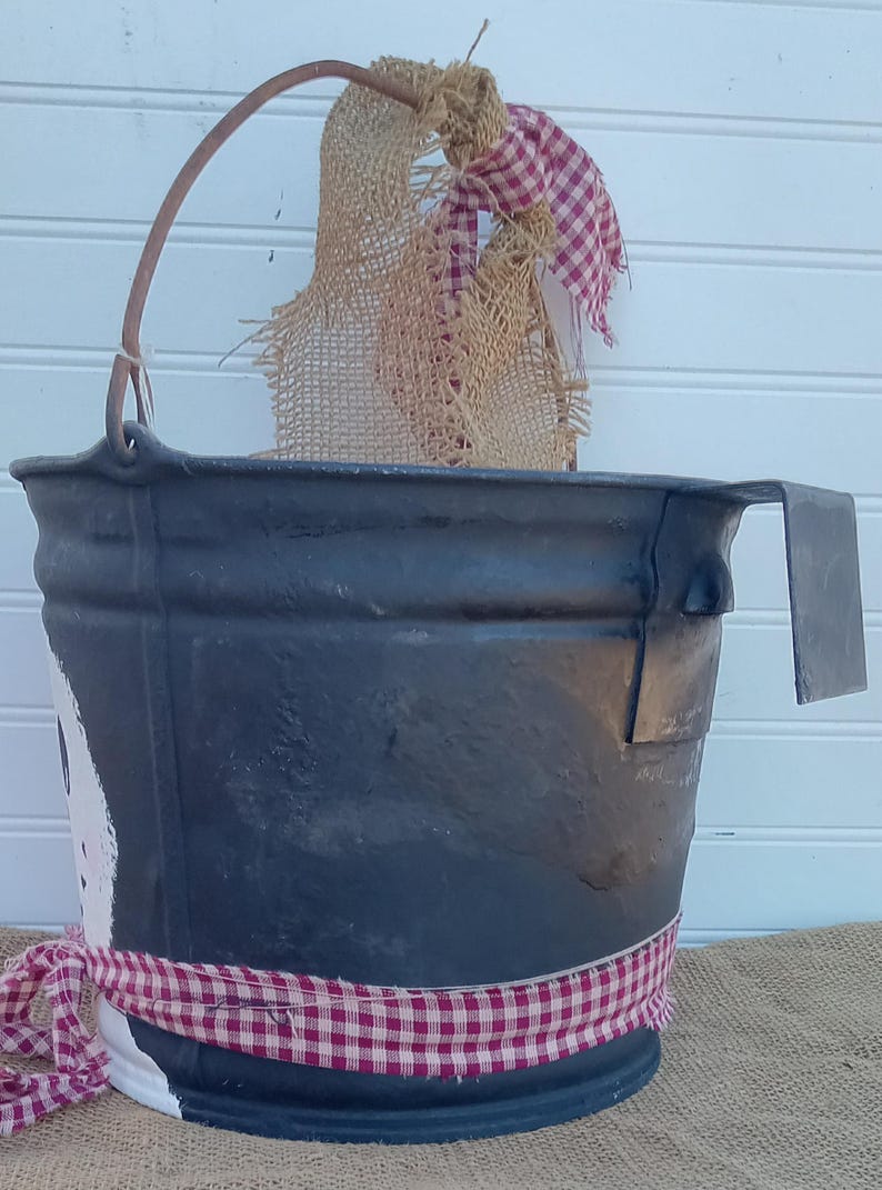 Snowman Bucket/ Vintage Bucket/ Winter Bucket/hello Bucket/ Snowman ...