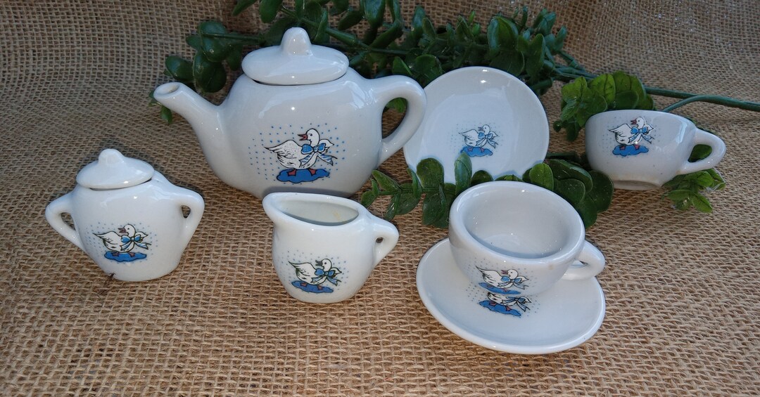 Vintage Tea Set/ Duck Tea Set/tea Set/tea Sets/ Blue and White Duck Tea ...