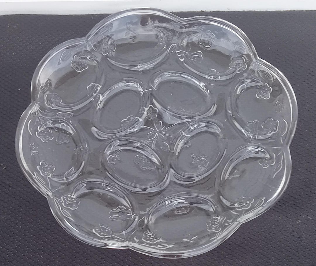 Egg Plate/ Clear Glass Egg Plate/deviled Egg Plate/ Easter Plate/ Clear ...