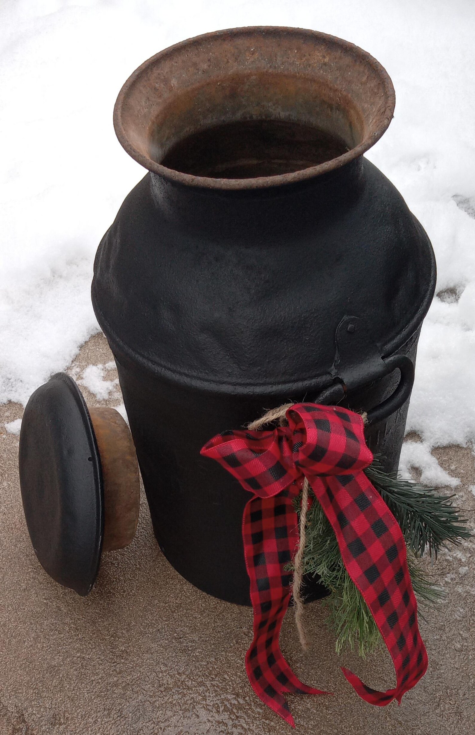 Milk Can/ Black Milk Can/ Vintage Milk Can/ Christmas Milk Can/ Pine on ...