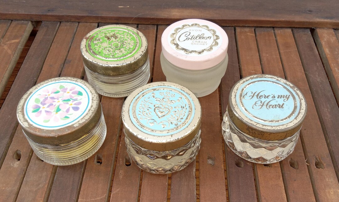 Vintage Avon Cream Glass Jars/ Avon Jars/ Avon/ Avon Collector Jars ...