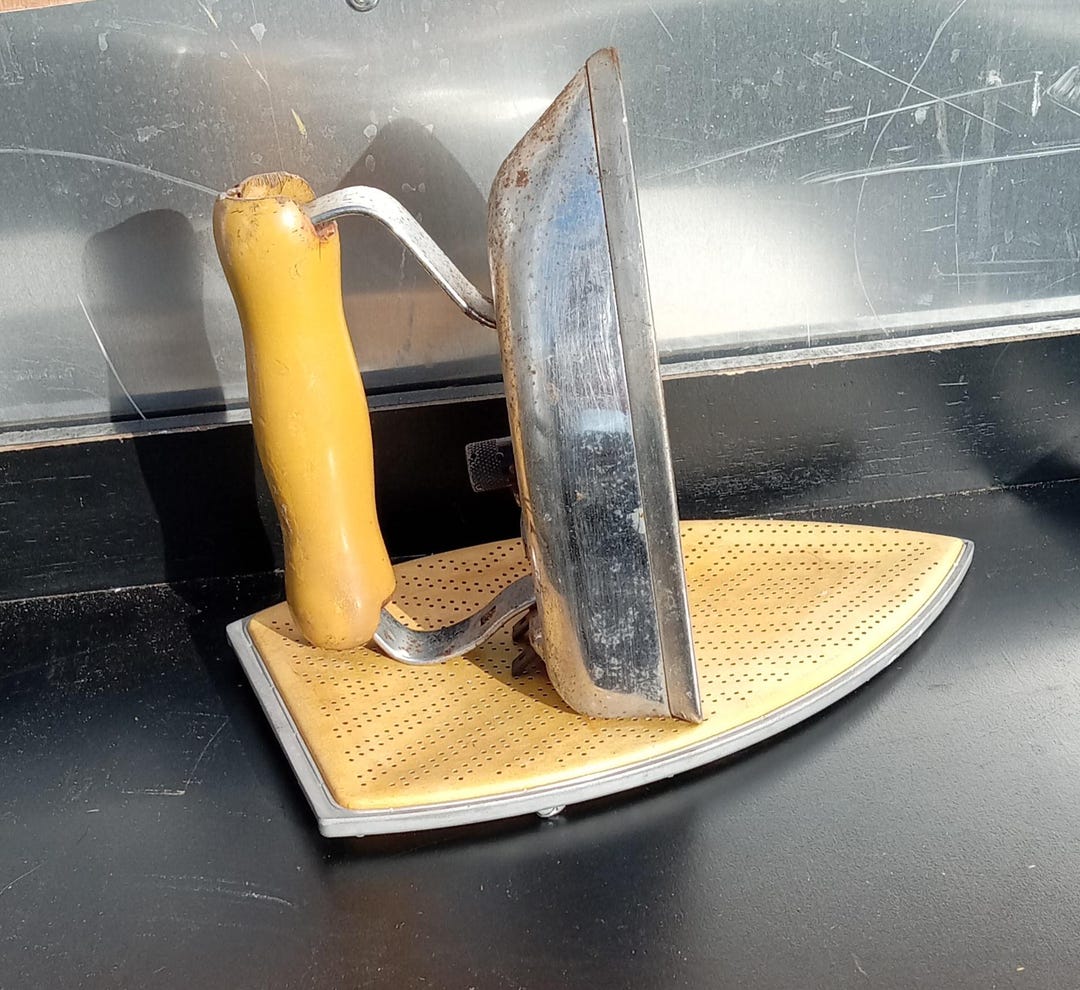 Vintage Iron/ Iron/ Wood Handle Iron/ Yellow Handle Iron/ Iron Holder ...